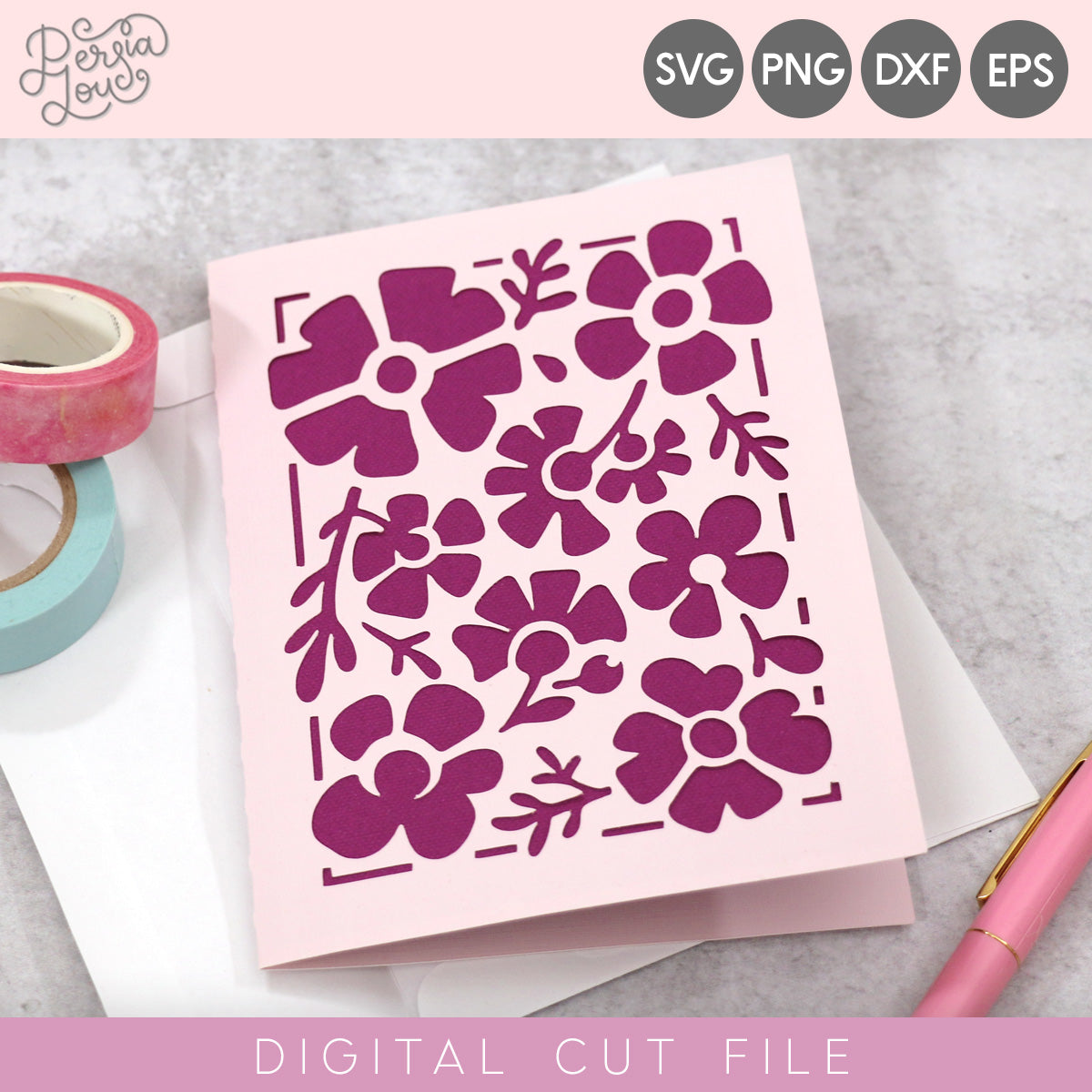 Floral Cut Out Card SVG Cut File – Persia Lou